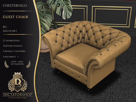 Second Life Marketplace - [Ds] Chesterfield - Chair PG